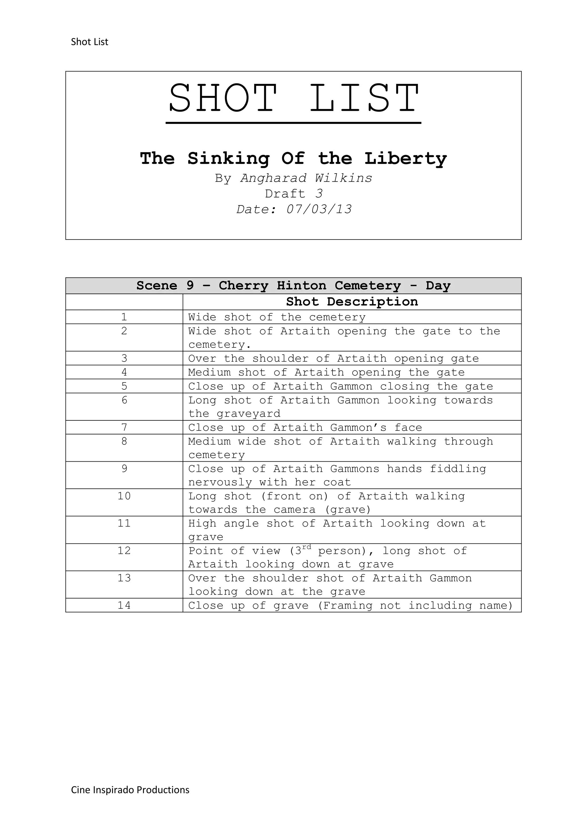 Shot list draft three | PDF