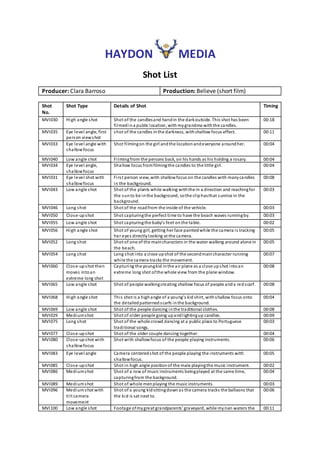 Shot list- Clara Barroso | DOCX | Photography | Arts and Crafts