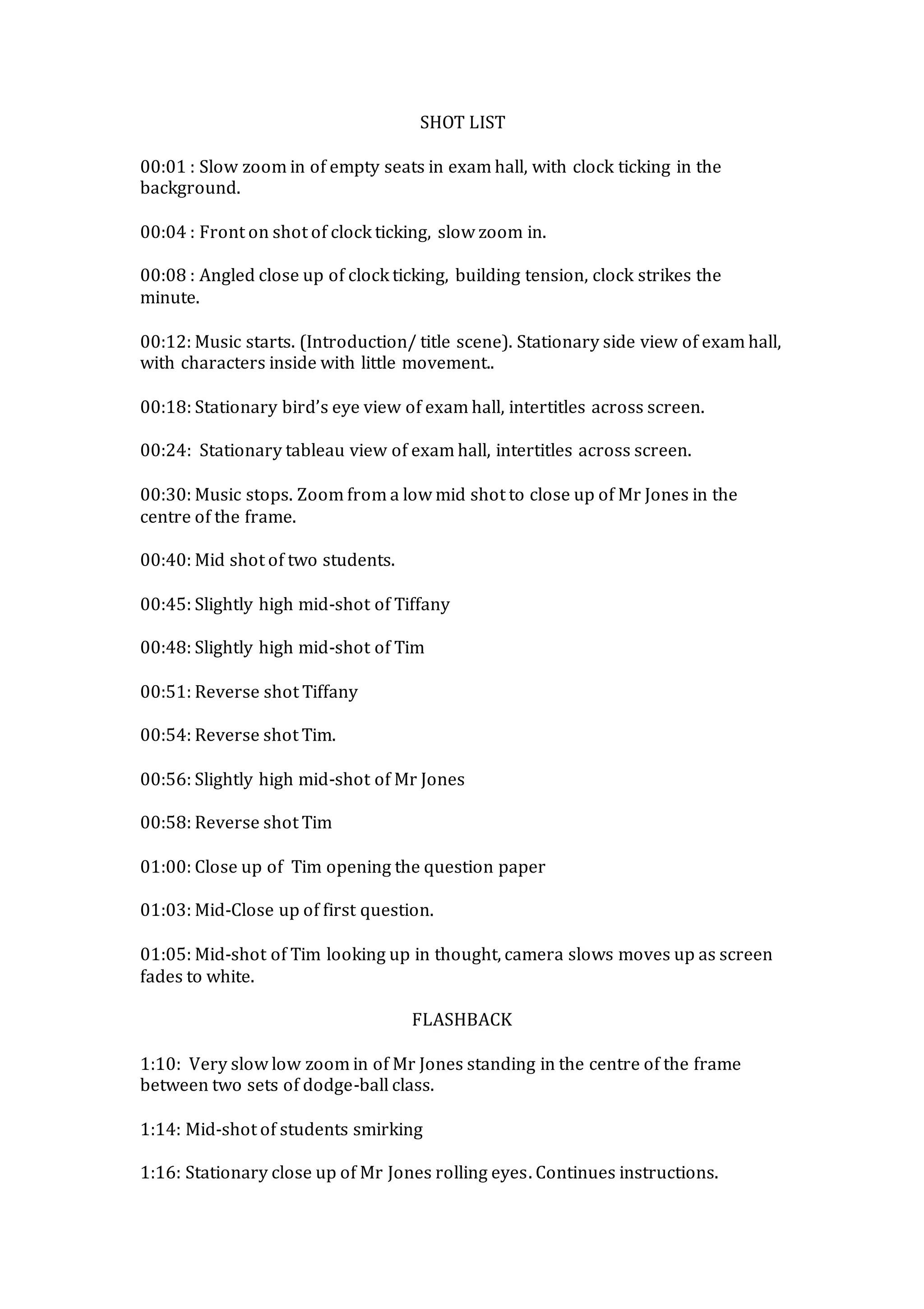 Shot list final | DOCX