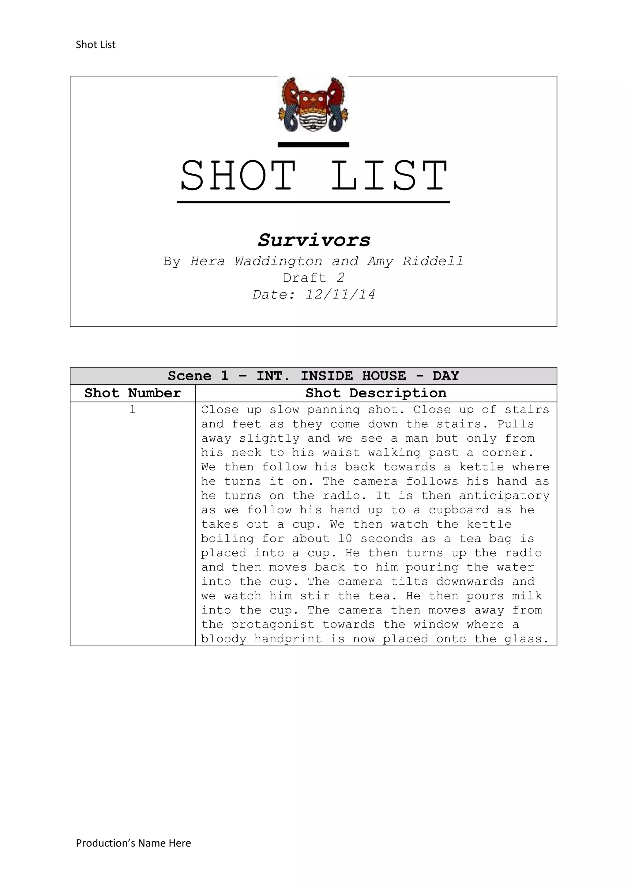 Shotlist final draft | PDF