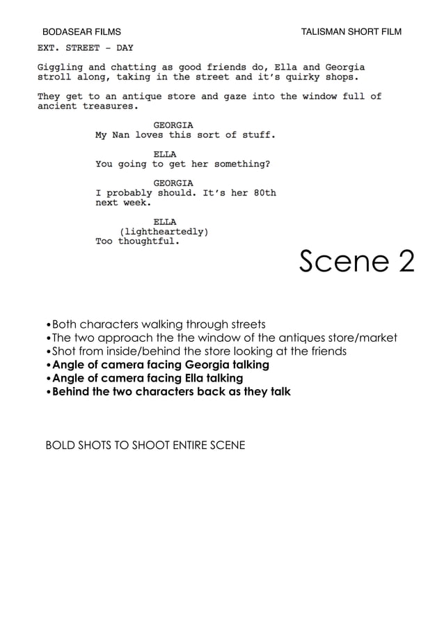 Shot List for Talisman (February 2017) | PDF