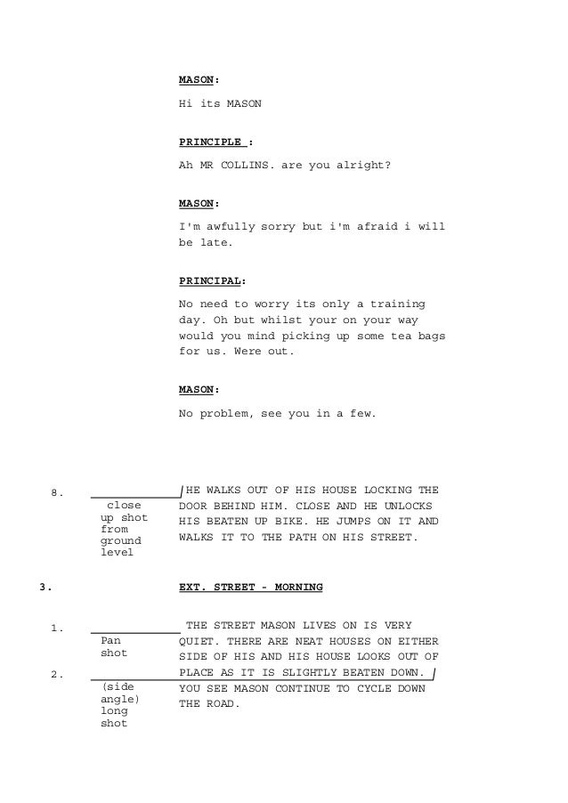 Shots in screenplay