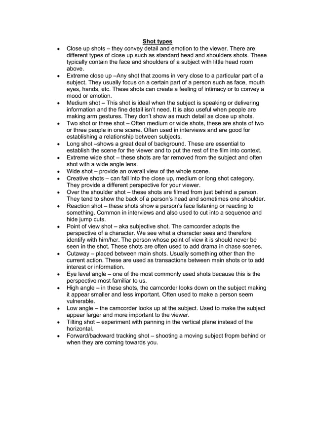 Shot types | DOCX