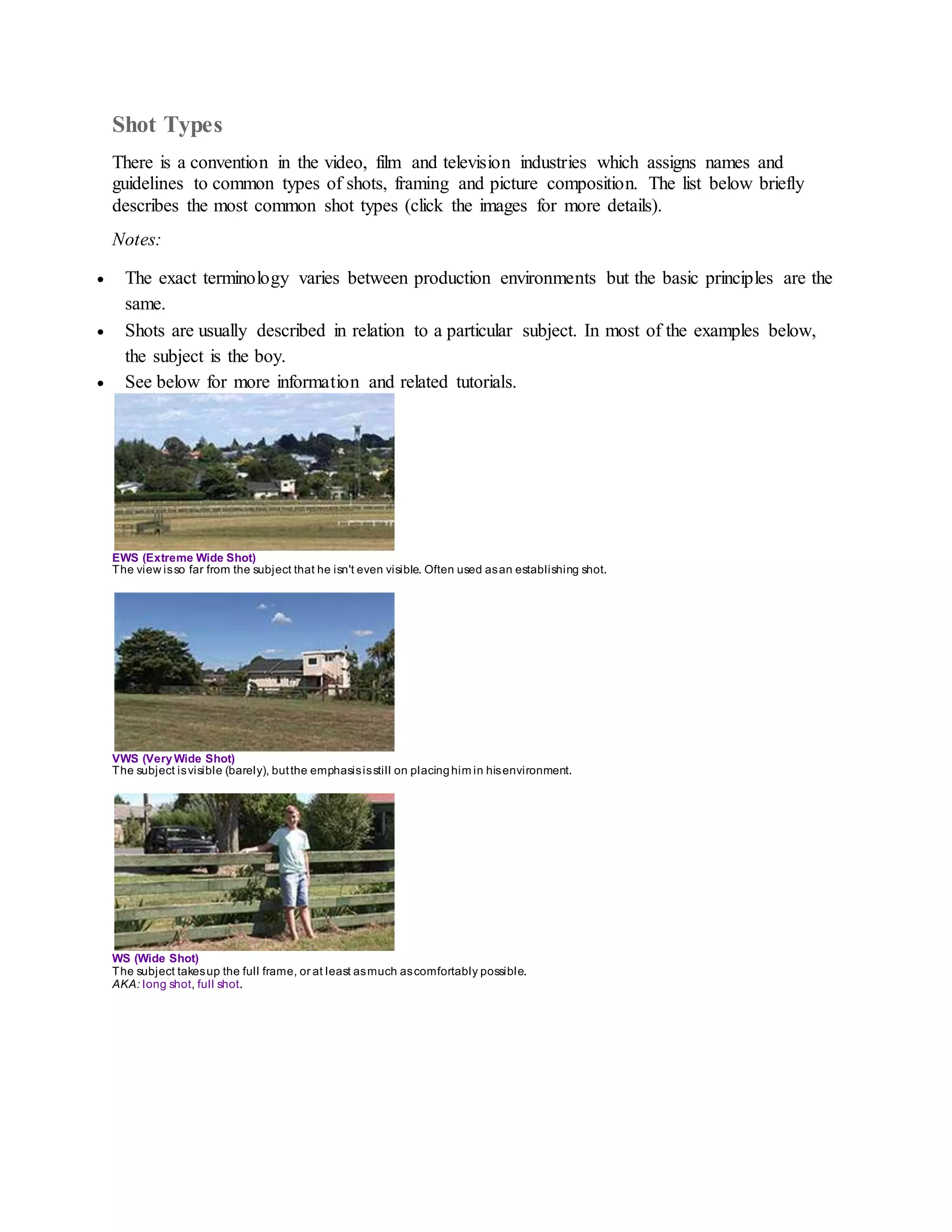Shot types | DOCX