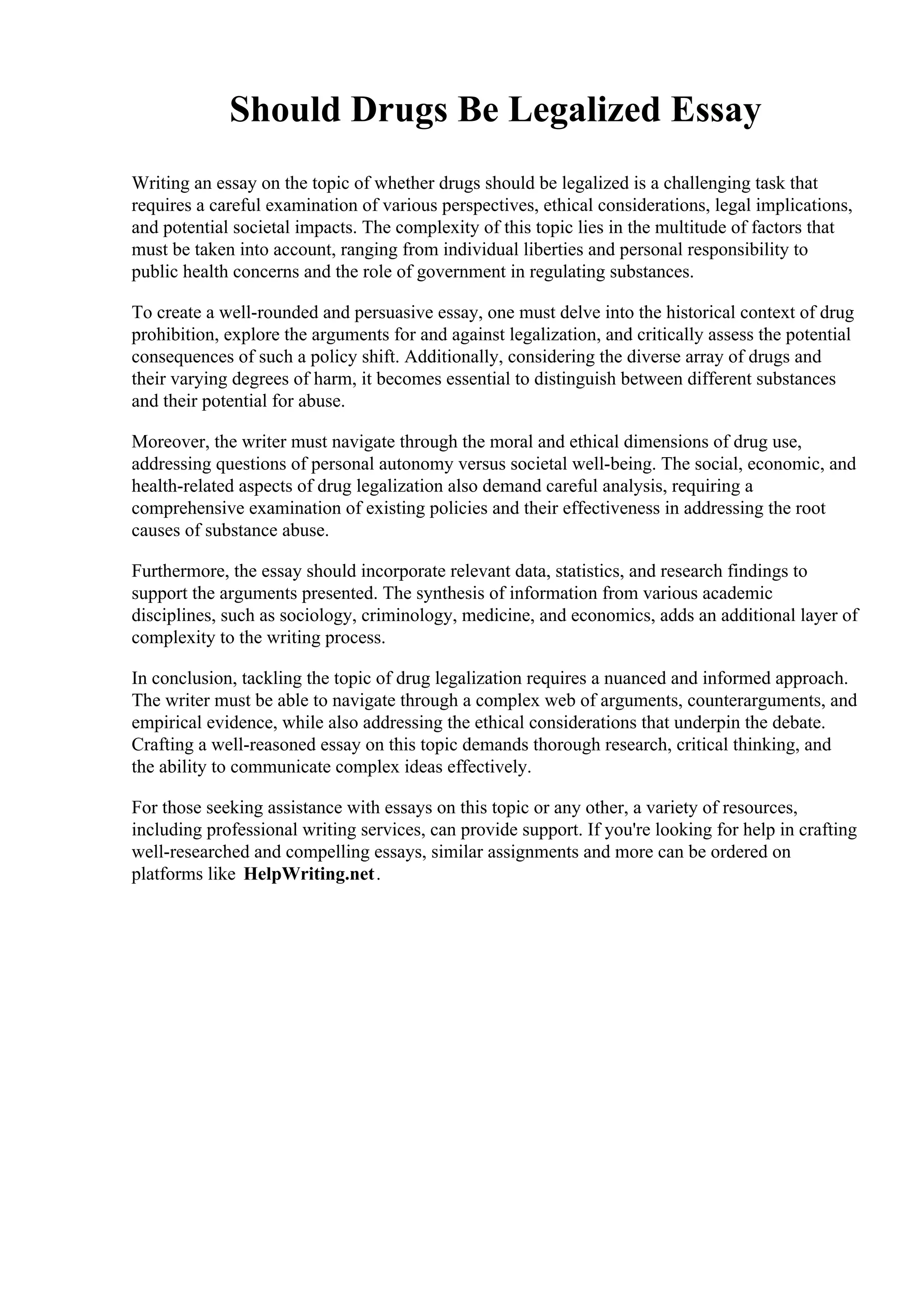 Should Drugs Be Legalized Essay | PDF