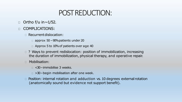 Shoulder dislocation: Types and Management Methods of Reduction | PPTX