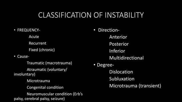 SHOULDER INSTABILITY AIIMS JODHPUR SEMINAR | PPTX | Death, Injury, or ...