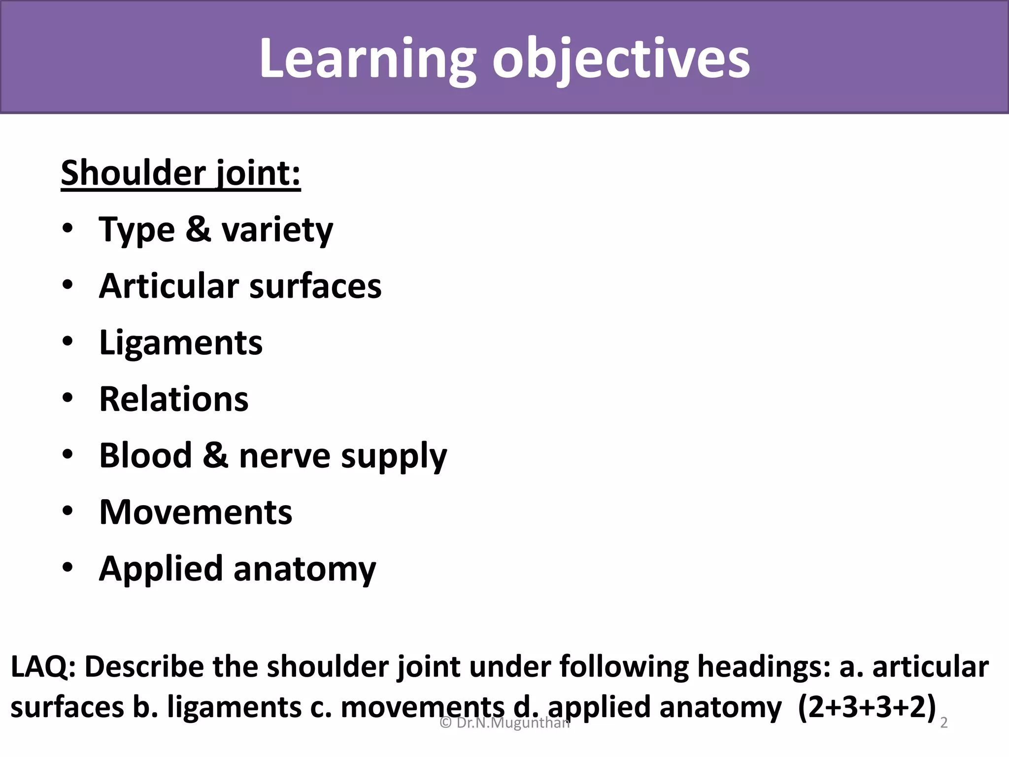 Shoulder Joint -pdf lecture notes Dr.N.Mugunthan.M.S | PDF