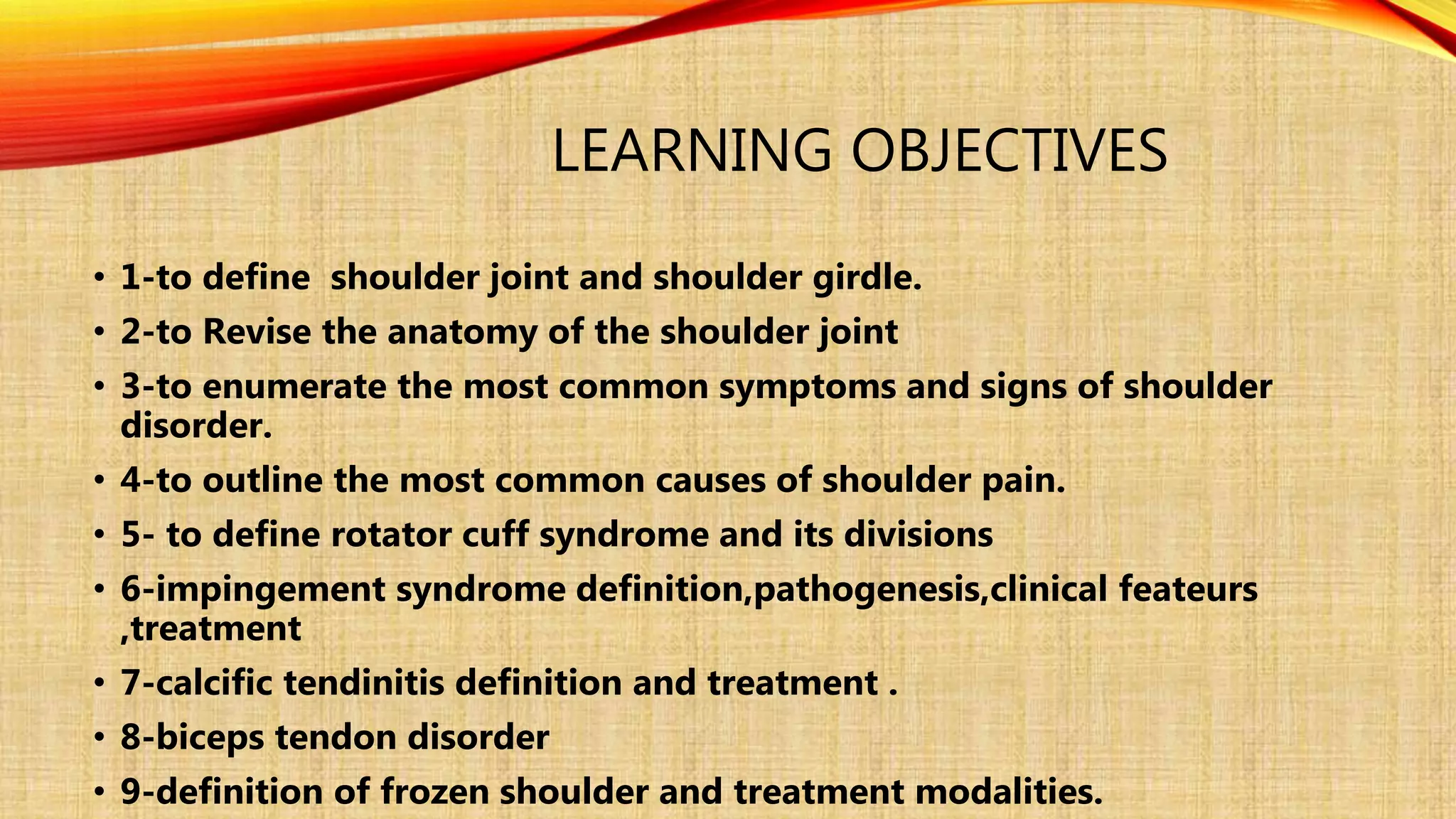 Shoulder orthopedic disorders (dr.farouk) | PPTX