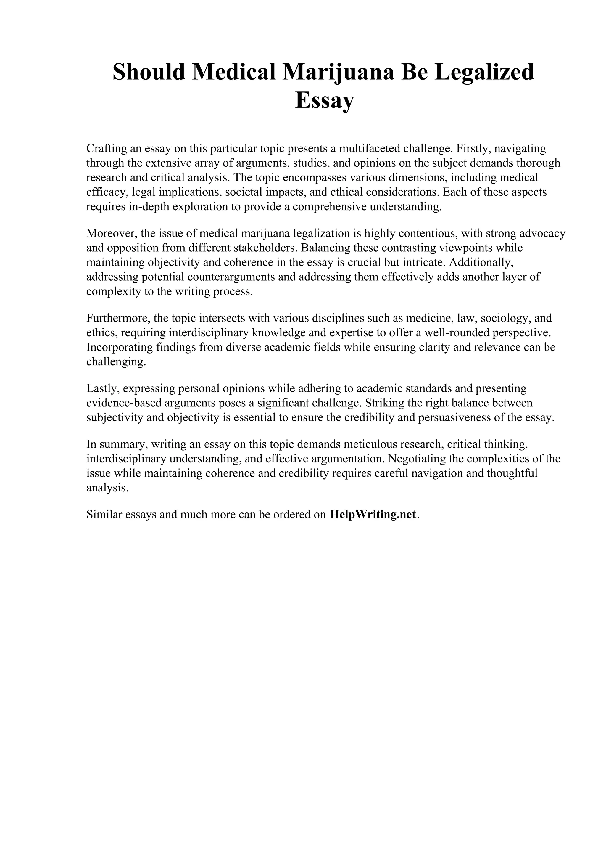 Should Medical Marijuana Be Legalized Essay | PDF