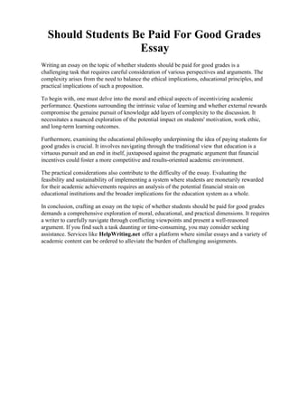 Should Students Be Paid For Good Grades Essay | PDF