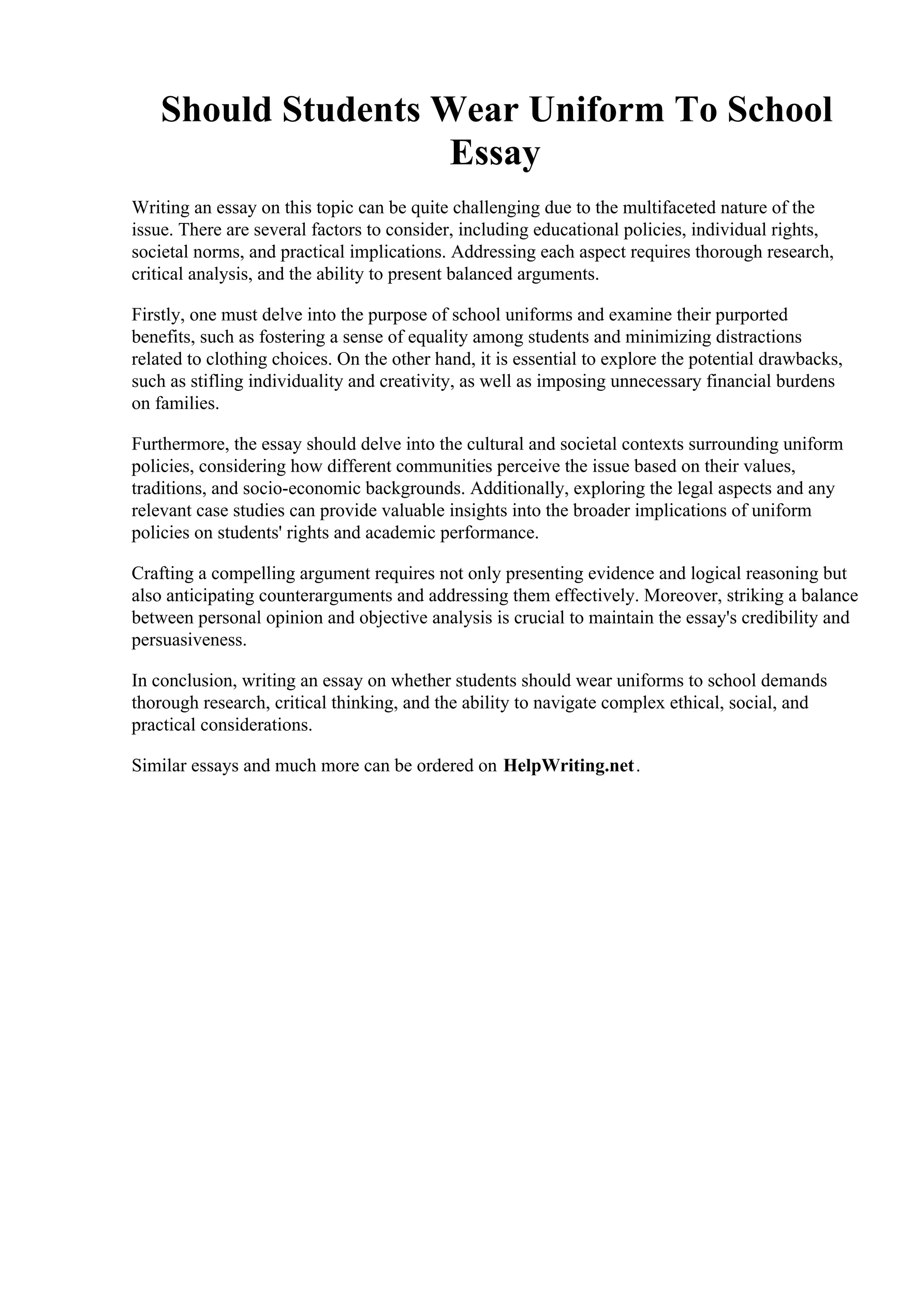 Should Students Wear Uniform To School Essay.pdf