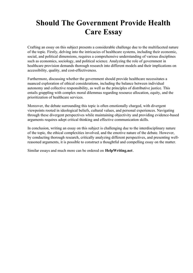 Should The Government Provide Health Care Essay | PDF | Health ...