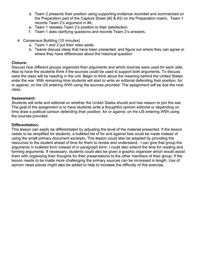 Should the us enter WWI? SAC by Lauren Tata | PDF