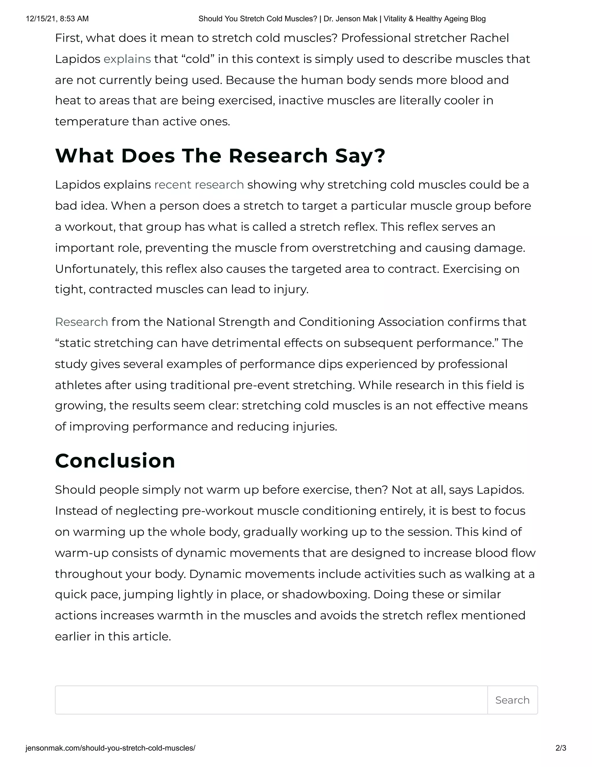 Should You Stretch Cold Muscles? | PDF