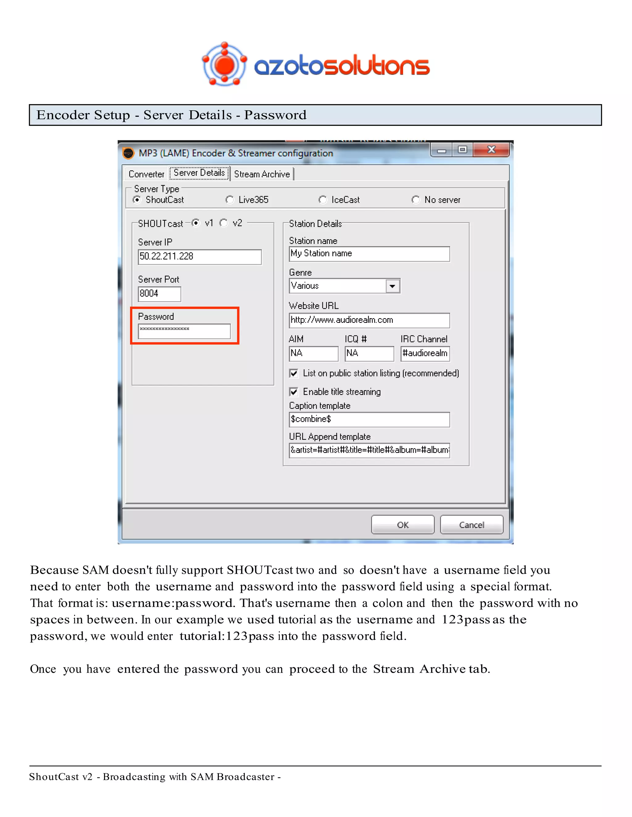 ShoutCast v2 broadcasting with sam broadcaster | PDF
