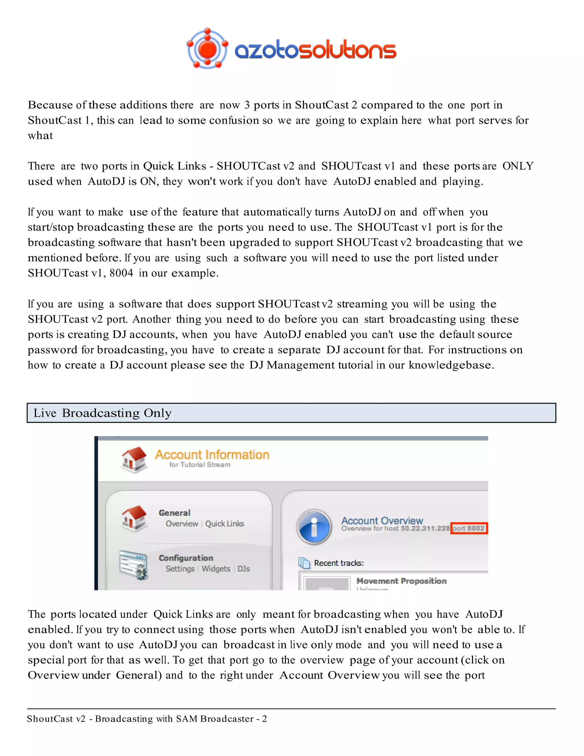 ShoutCast v2 broadcasting with sam broadcaster | PDF