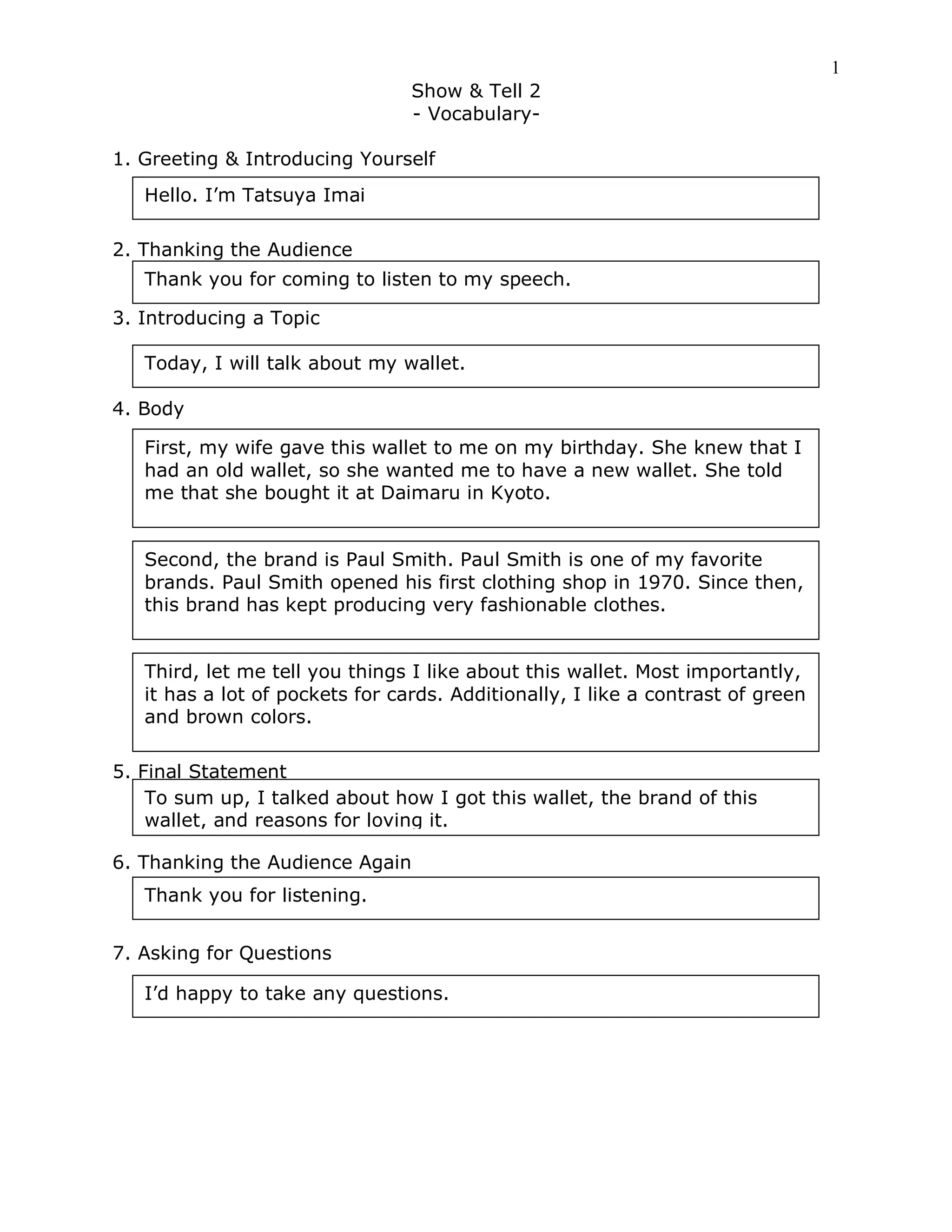 Show and tell 2 example | PDF