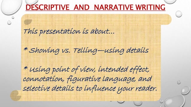 Showing VS Telling and Descriptive writing strategies | PPT
