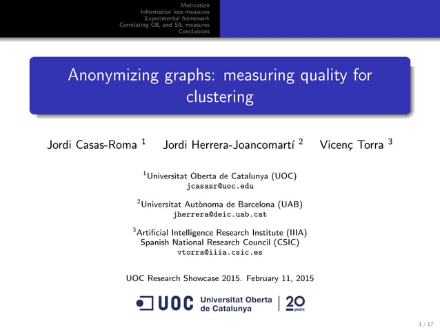 Anonymizing Graphs: Measuring Quality for Clustering | PPT
