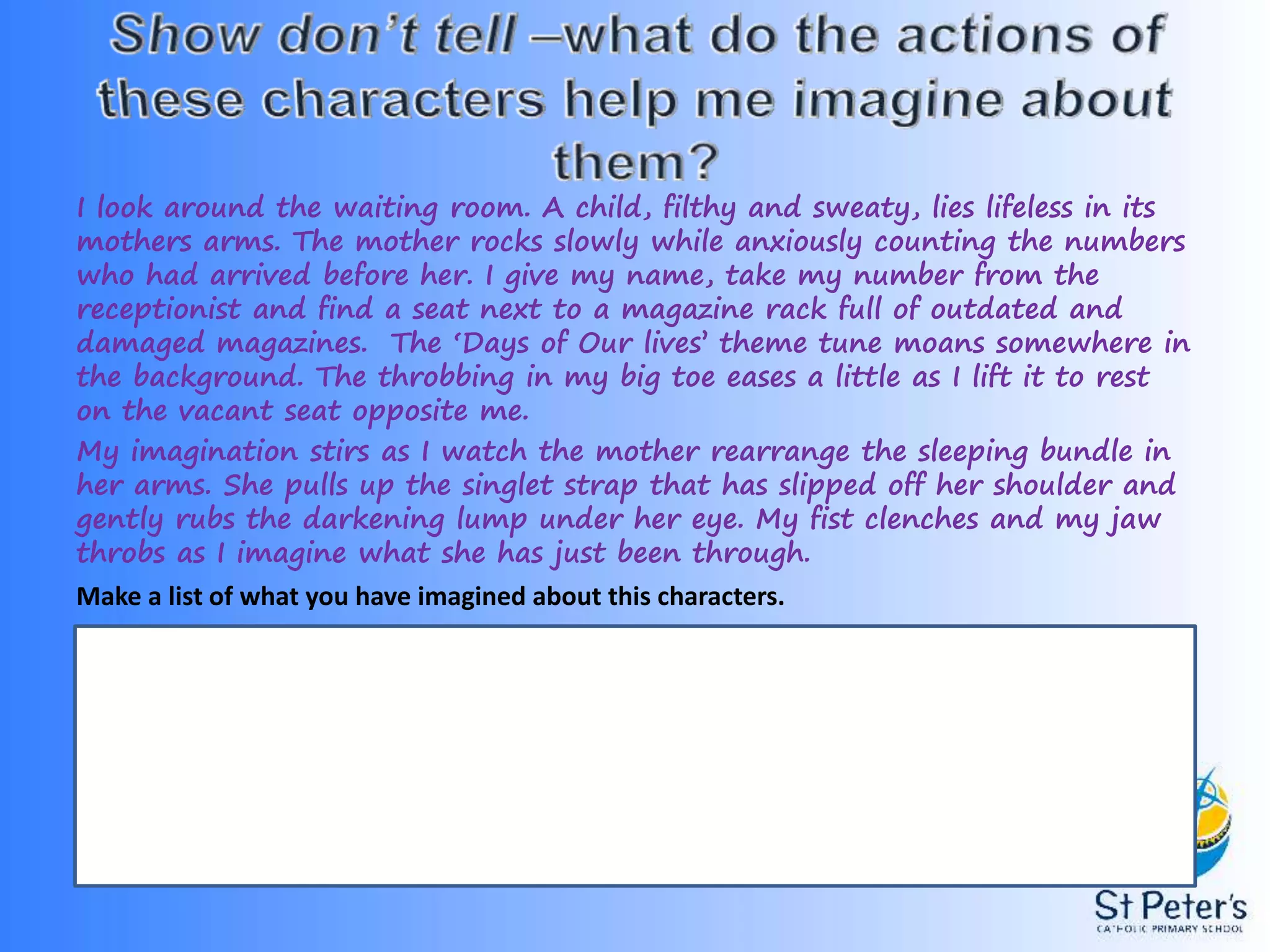 Show, not tell narrative writing | PPTX