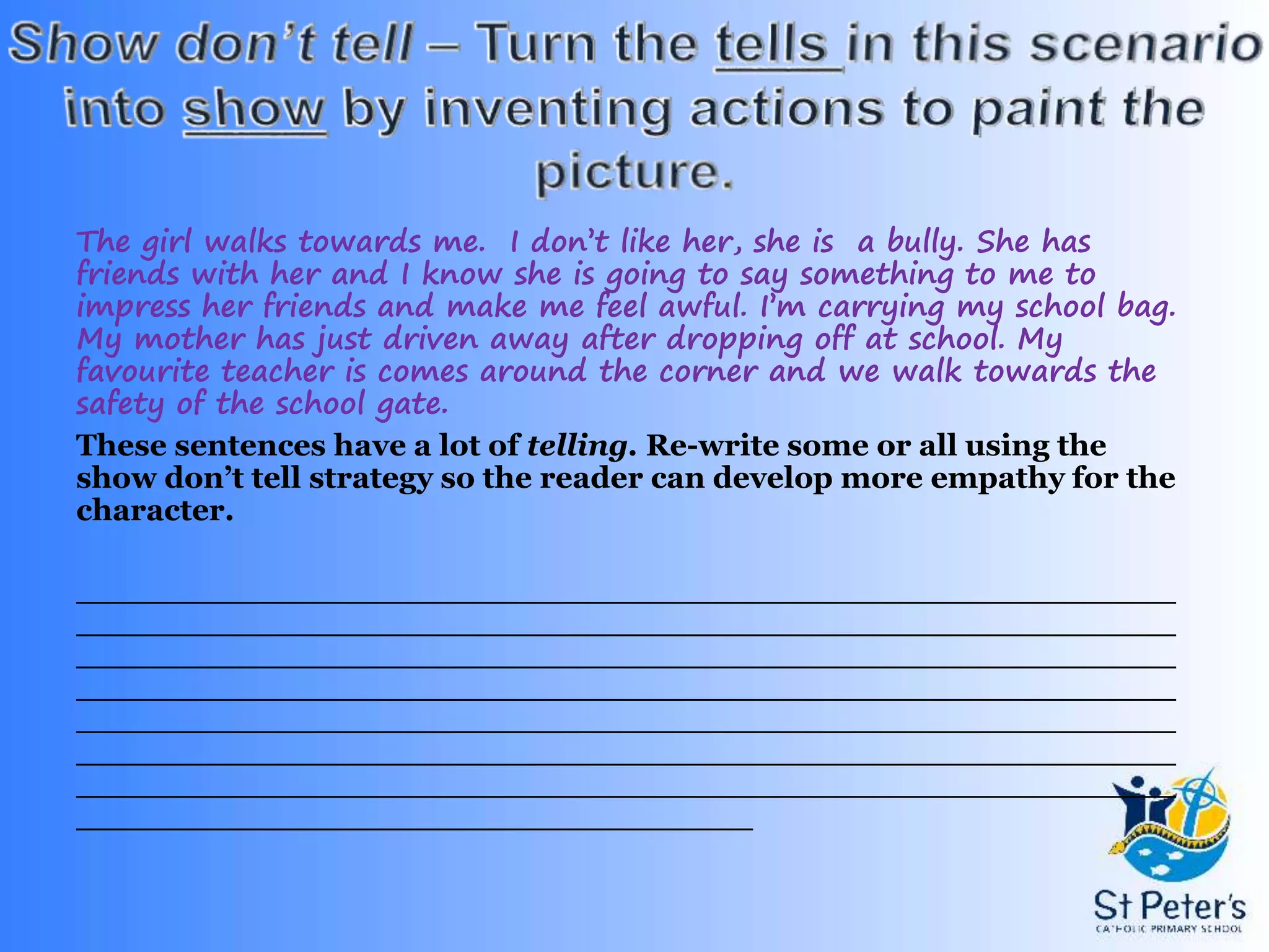 Show, not tell narrative writing | PPTX