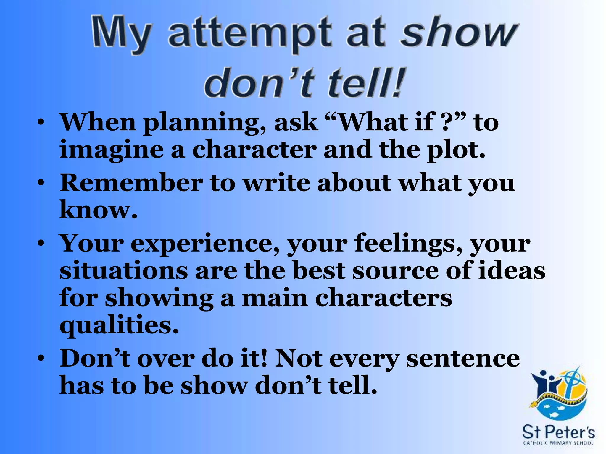 Show, not tell narrative writing | PPTX