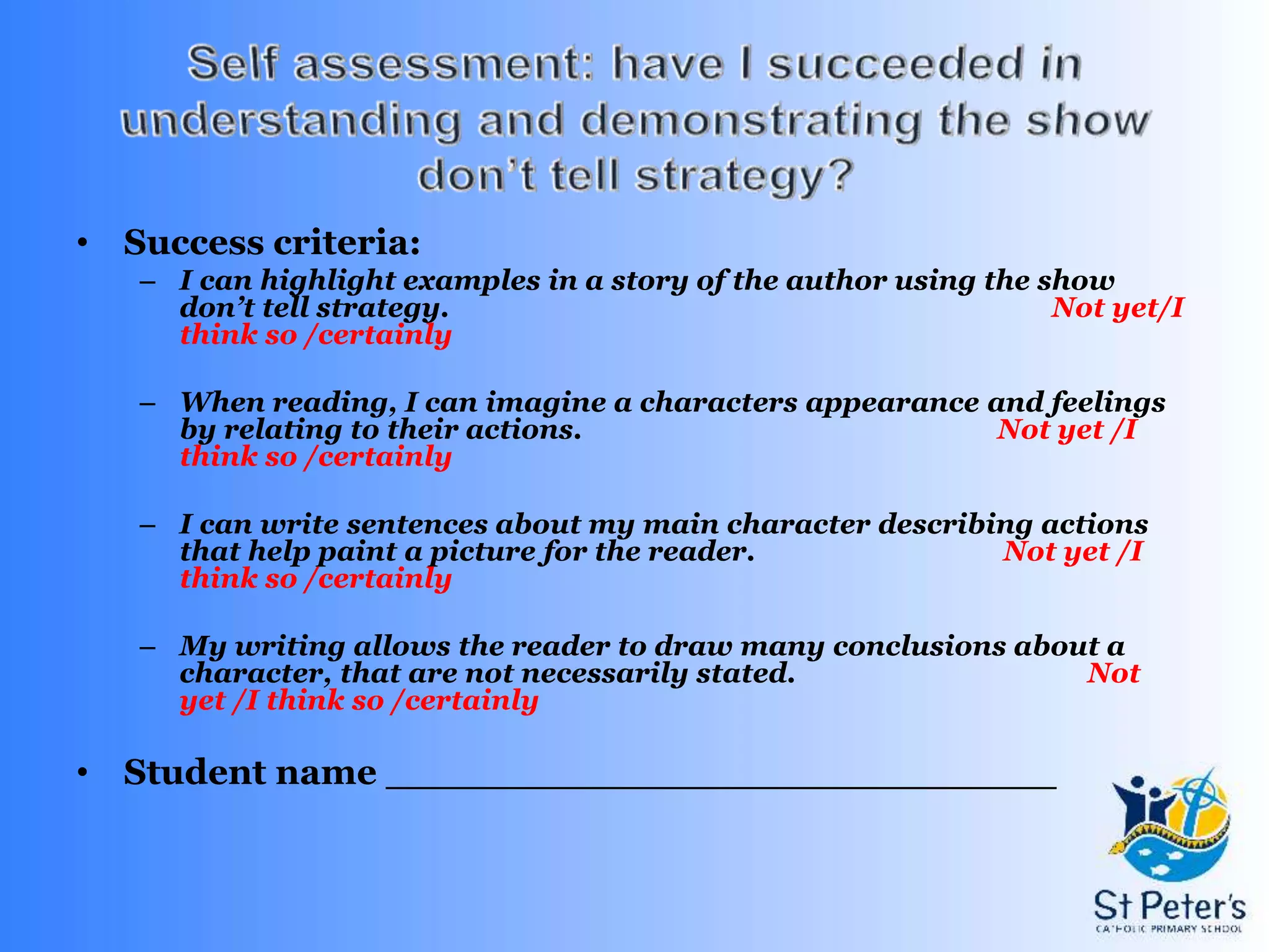 Show, not tell narrative writing | PPTX