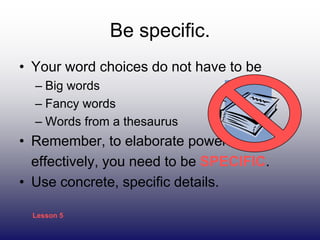 Show, don't tell; & specific concrete details | PPSX