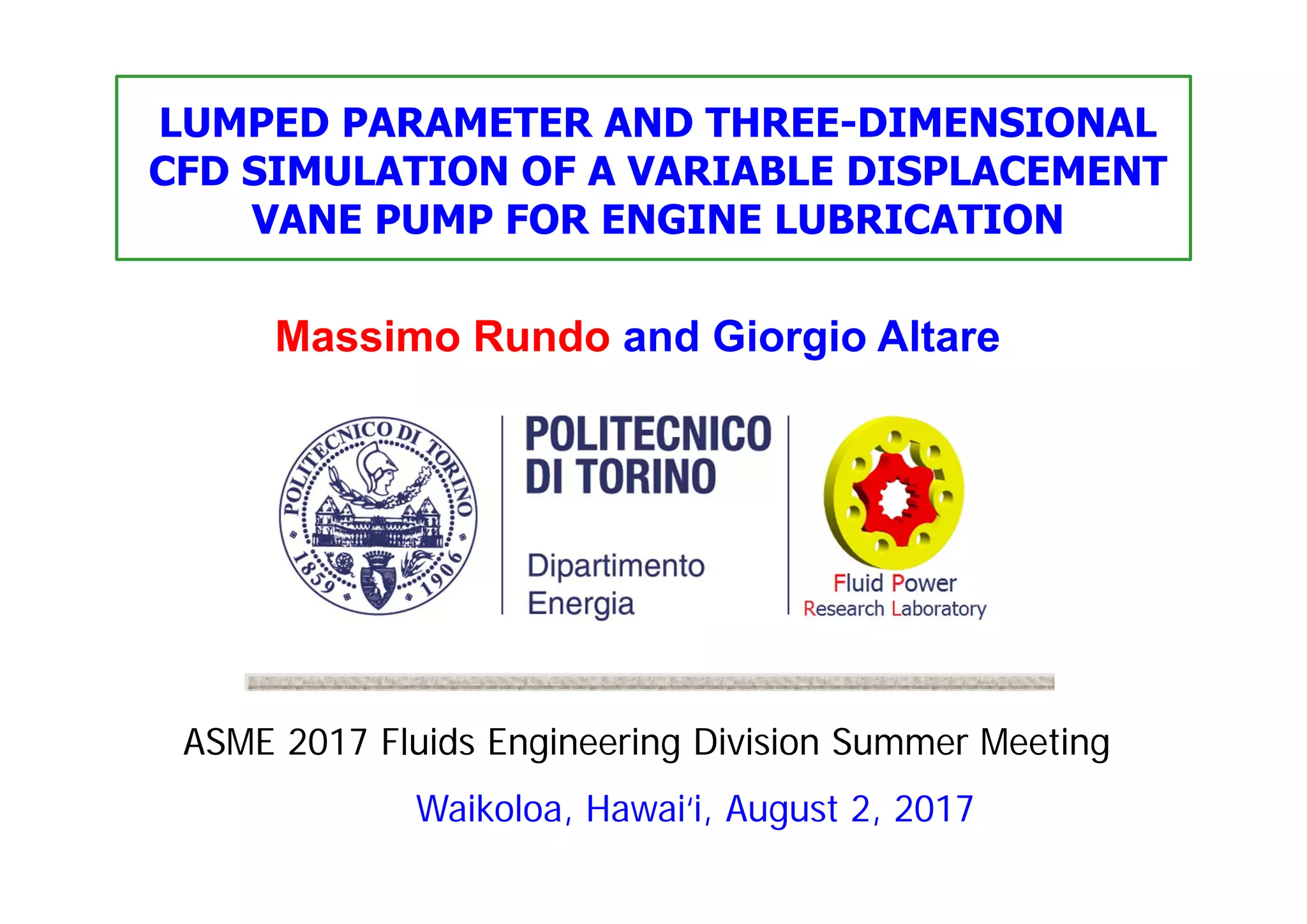 Lumped Parameter and Three-Dimensional CFD Simulation of a Variable Displacement Vane Pump for ...