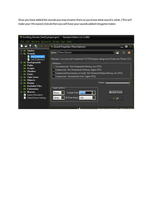 Showing how to programme sounds in to my game | DOCX | Audio Production | Content Production