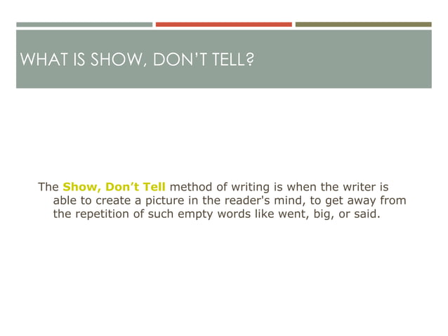 Showing vs telling and dialogue | PPTX | Pregnancy | Reproductive Health