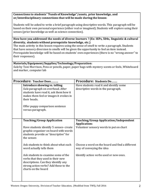 Showing vs telling mini lesson | PDF