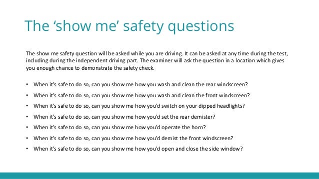 Show Me Tell Me Driving Test Questions