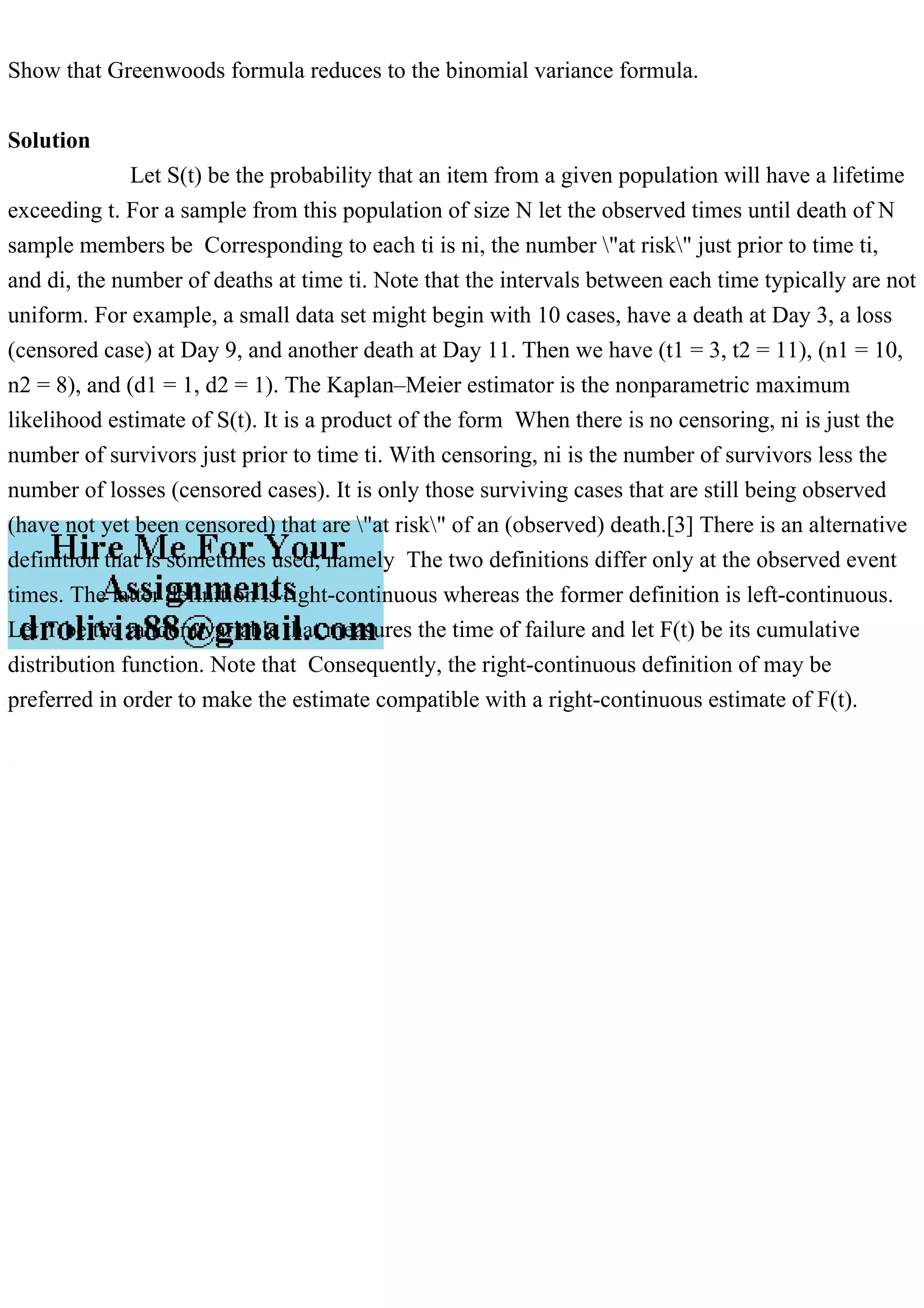 Show that Greenwoods formula reduces to the binomial variance formul.pdf
