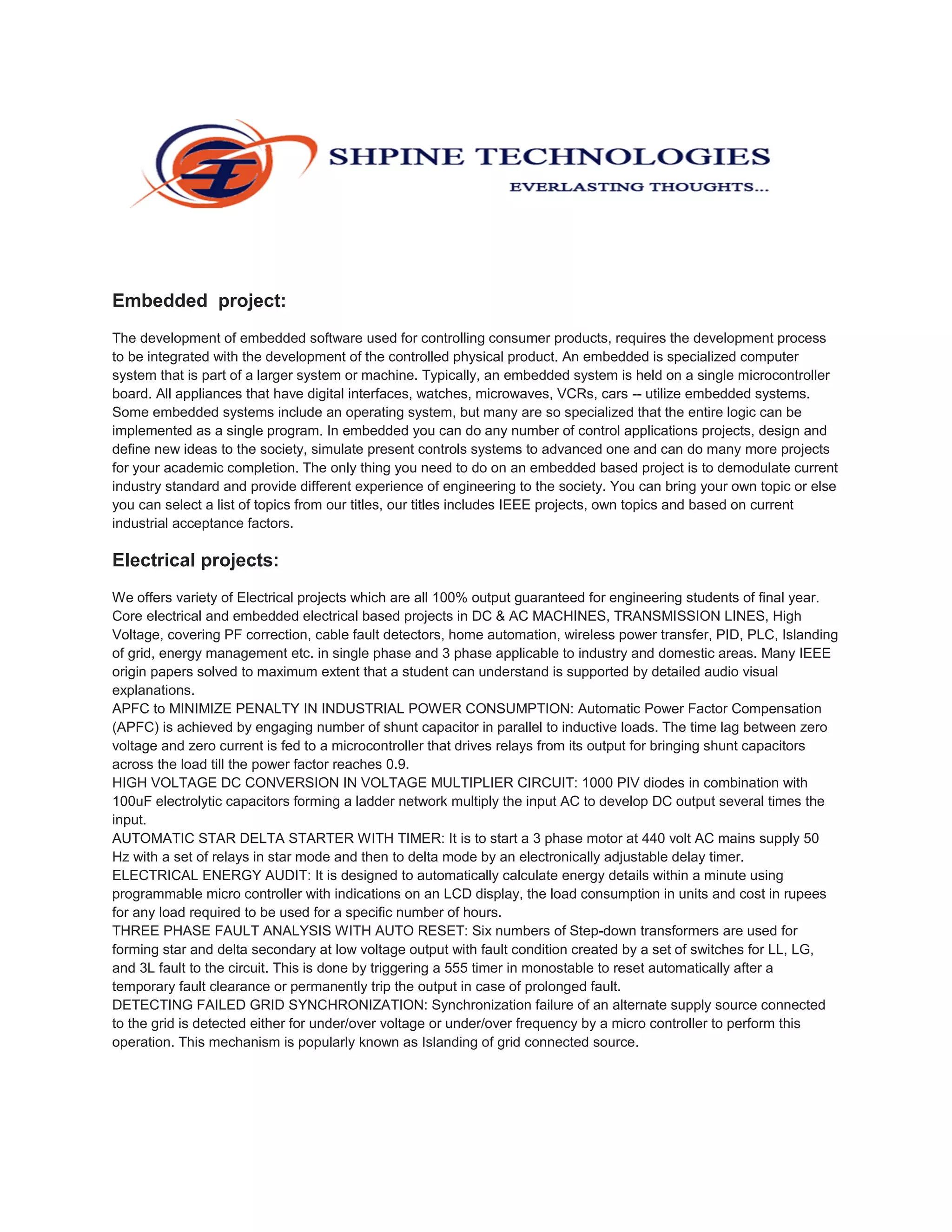 PROJECTS FROM SHPINE TECHNOLOGIES | PDF