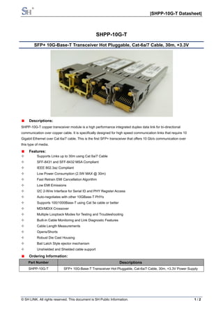 10G Copper SFP, 10G SFP-T | PDF