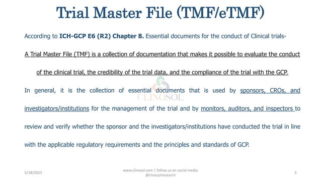 Trial Master File (TMF/eTMF) | PPTX | Desktop Publishing | Computer Software and Applications