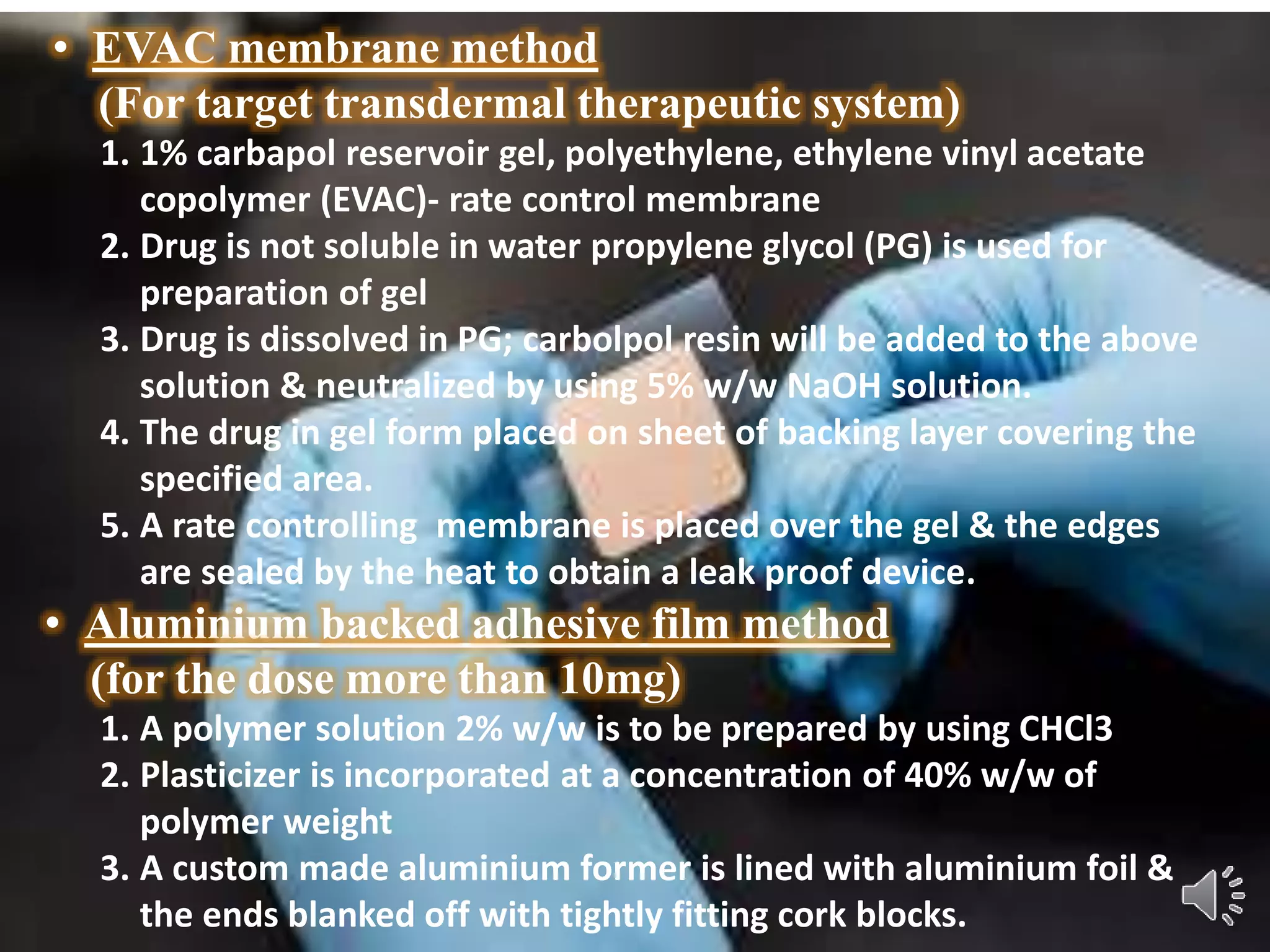 formulation of transdermal patches | PPTX