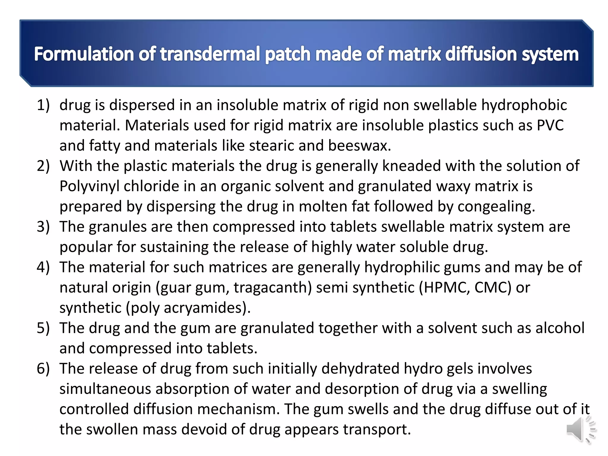 formulation of transdermal patches | PPTX