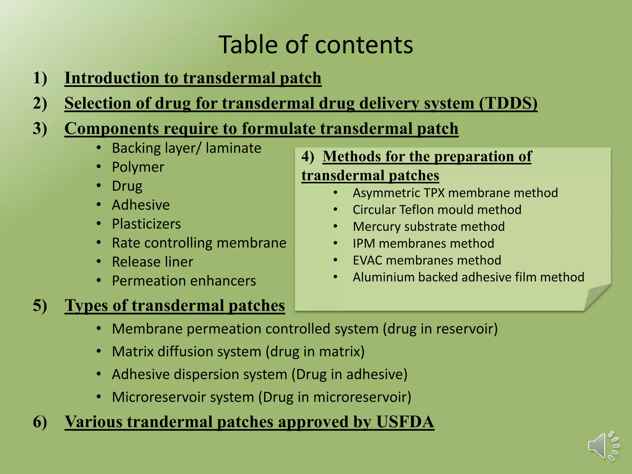formulation of transdermal patches | PPTX