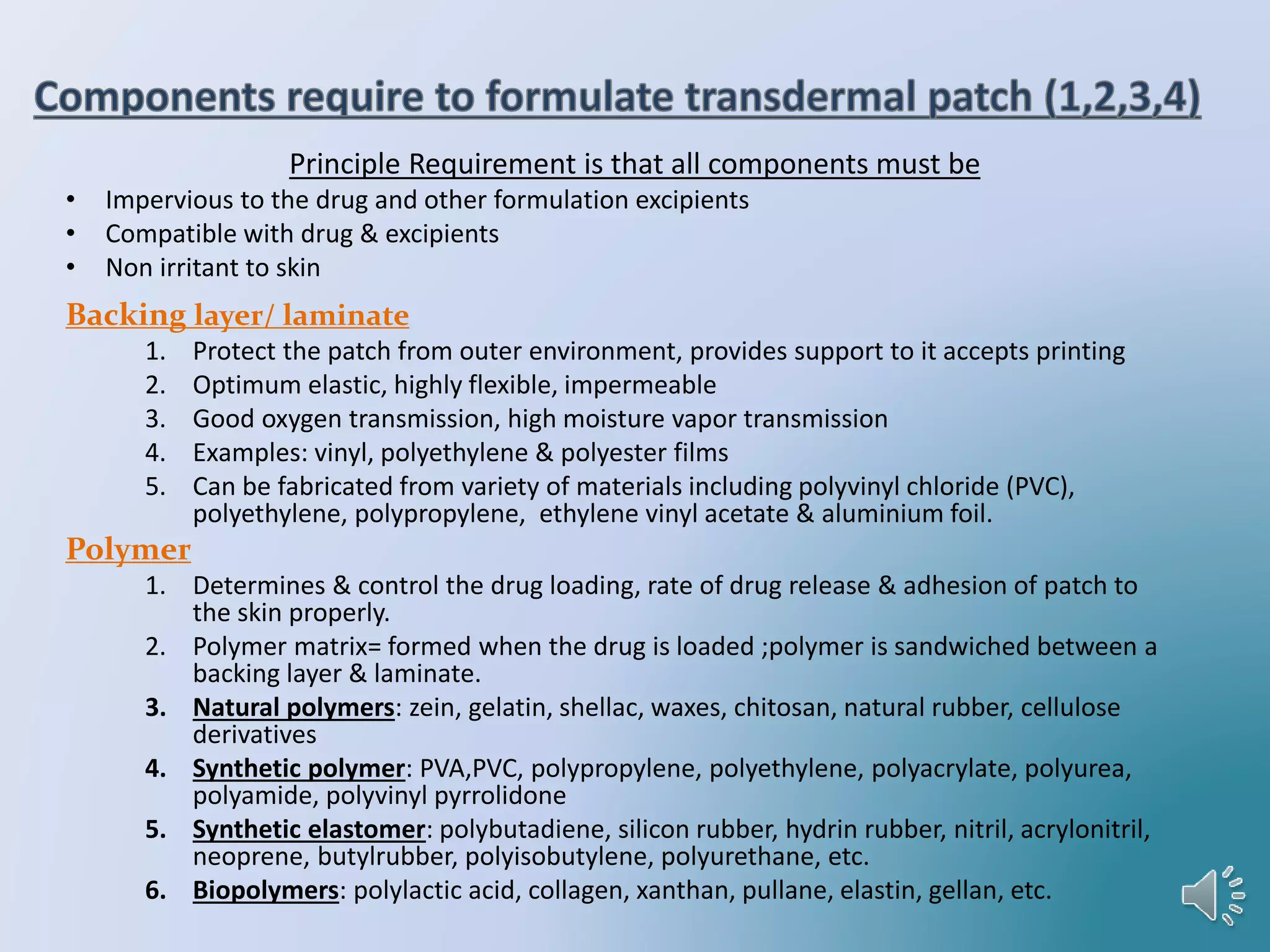 formulation of transdermal patches | PPTX