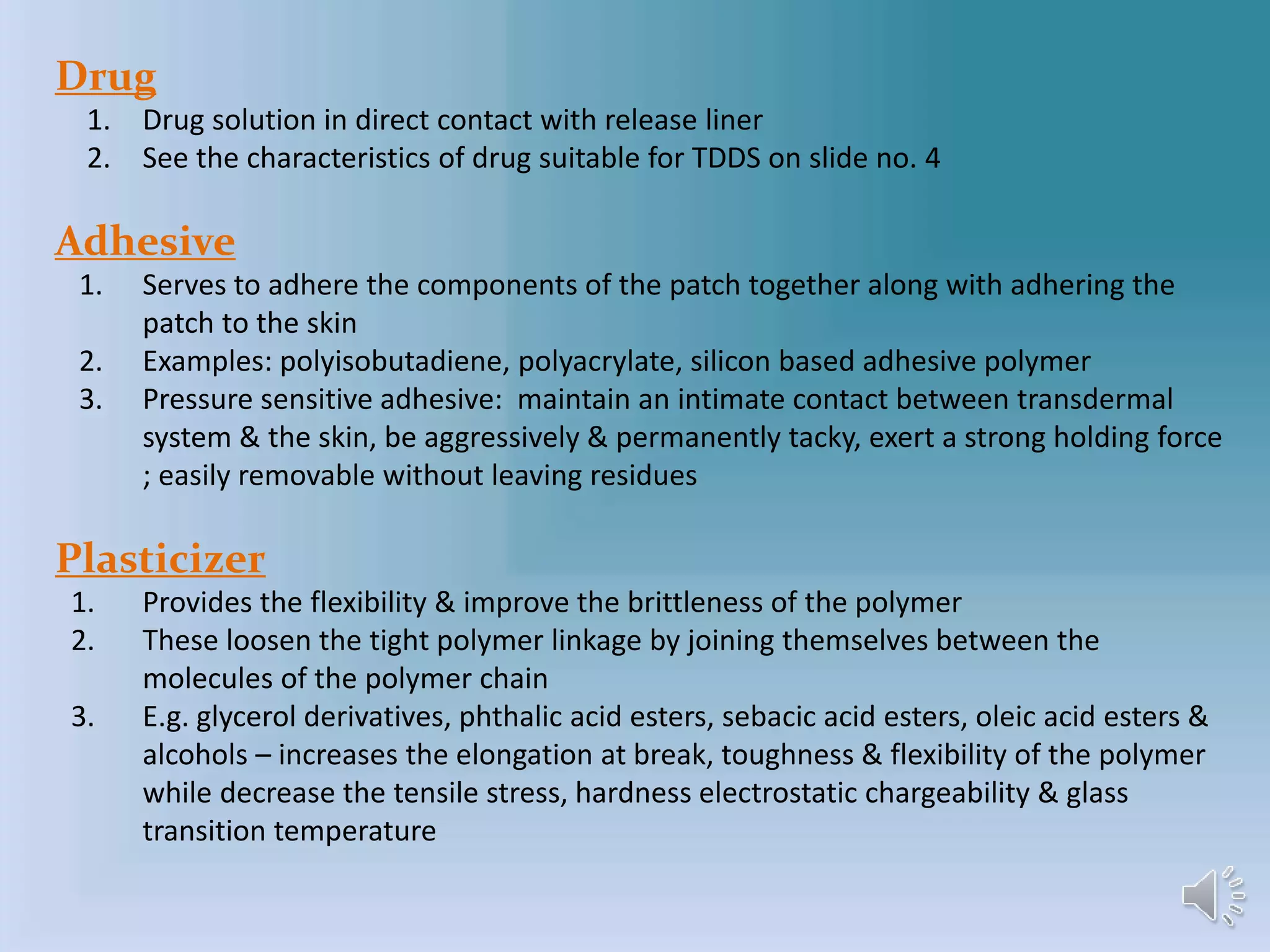 formulation of transdermal patches | PPTX