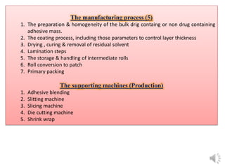 formulation of transdermal patches | PPTX