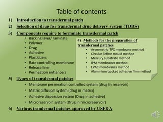 formulation of transdermal patches | PPTX