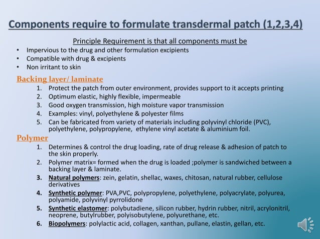 formulation of transdermal patches | PPTX | Skin and Dermatology | Diseases and Conditions