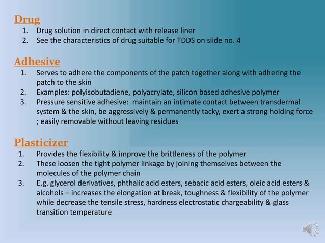 formulation of transdermal patches | PPTX | Skin and Dermatology ...