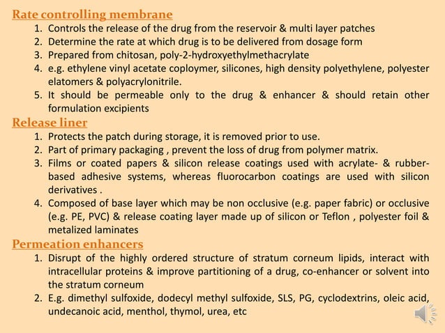 formulation of transdermal patches | PPTX | Skin and Dermatology ...