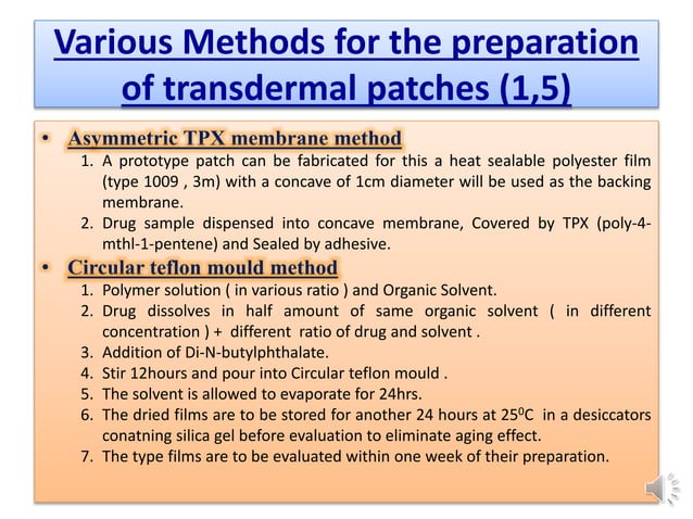 formulation of transdermal patches | PPTX | Skin and Dermatology ...