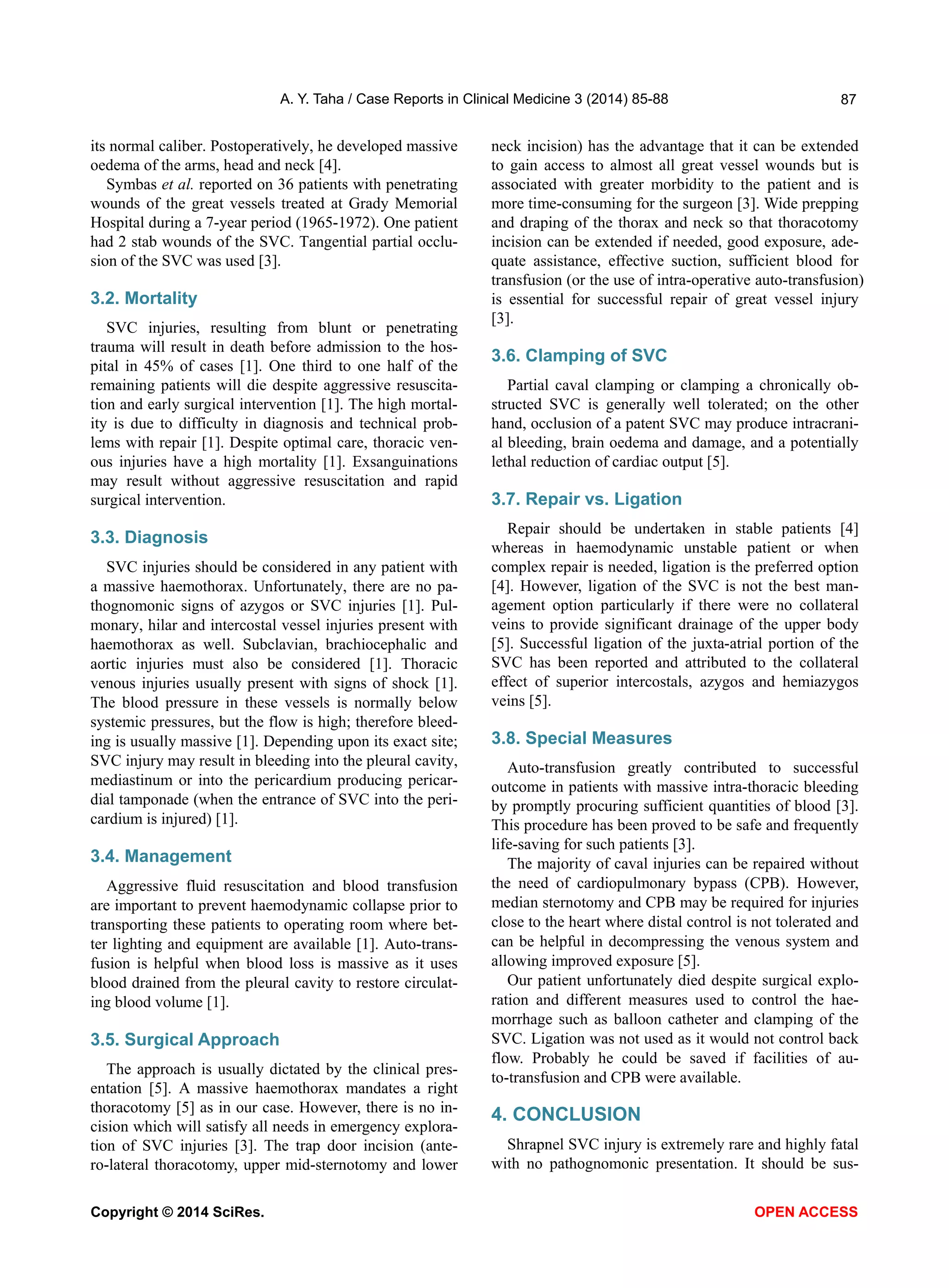 Shrapnel superior vena cava injury a case report | PDF